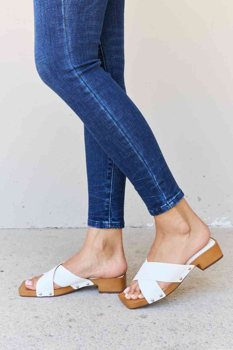 Weeboo Step Into Summer Criss Cross Wooden Clog Mule in White Sandals ...